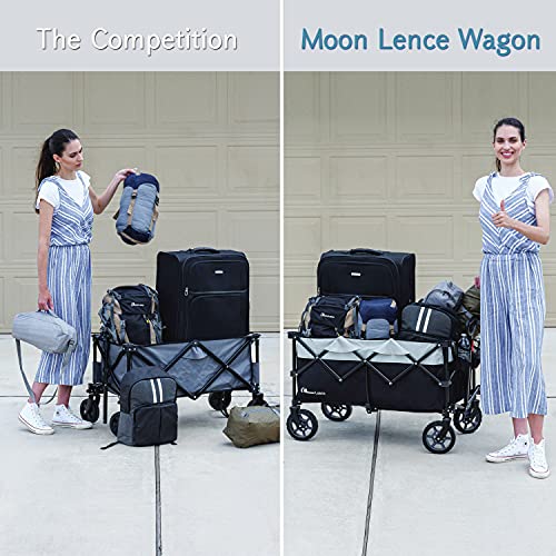 Moon Lence Collapsible Outdoor Utility Wagon Heavy Duty Folding Garden Portable Hand Cart with All-Terrain Beach Wagon ,Big Wheels, Adjustable Handle & Drink Holders