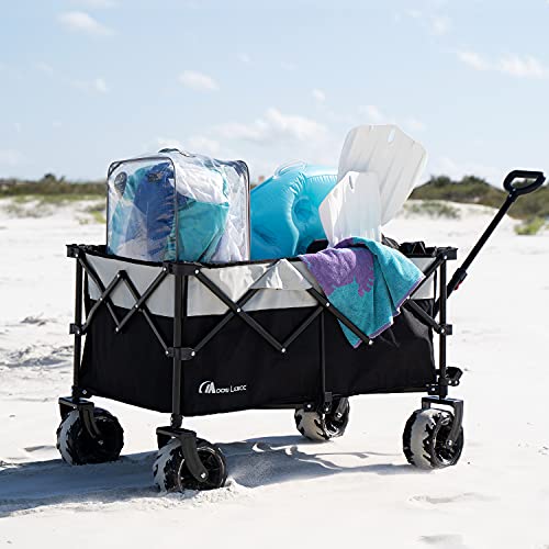 Moon Lence Collapsible Outdoor Utility Wagon Heavy Duty Folding Garden Portable Hand Cart with All-Terrain Beach Wagon ,Big Wheels, Adjustable Handle & Drink Holders