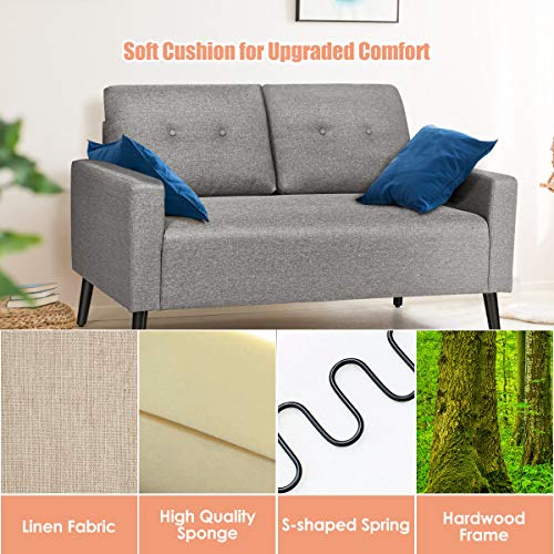 POWERSTONE Mid-Century Loveseat Fabric Modern Upholstered Sofa Couch with Removable Thick Backrest Elastic Cushion 2-Seat Armchair for Living Room Office