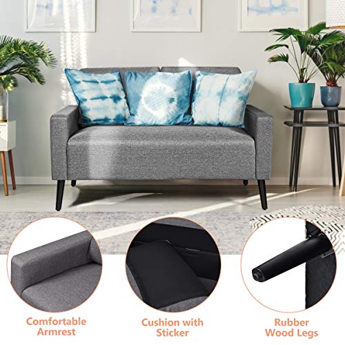 POWERSTONE Mid-Century Loveseat Fabric Modern Upholstered Sofa Couch with Removable Thick Backrest Elastic Cushion 2-Seat Armchair for Living Room Office