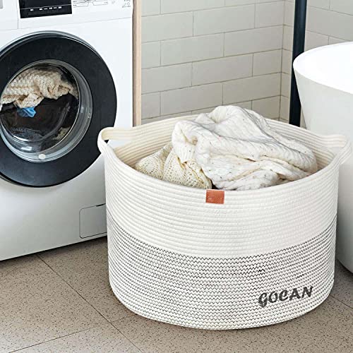GOCAN Extra Large Laundry Basket 22" X 22"X 14" XXXL Cotton Rope Woven Basket for Blankets Storage Basket with Handles for Living Room (Beige)