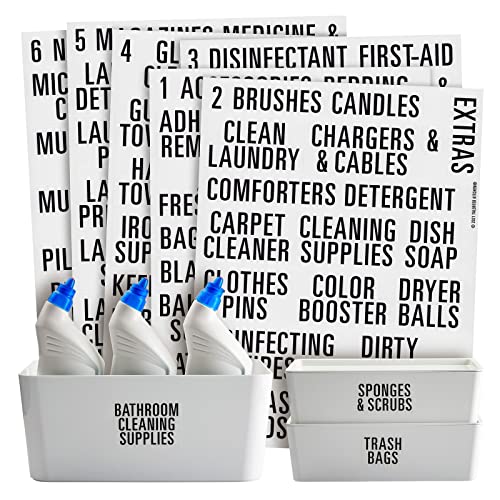 162 Pieces Laundry Room Labels, Bold All Caps Black Print on Clear Stickers for Linen Closet, Cleaning Supplies (Water Resistant)