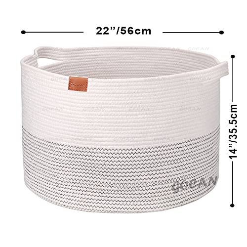 GOCAN Extra Large Laundry Basket 22" X 22"X 14" XXXL Cotton Rope Woven Basket for Blankets Storage Basket with Handles for Living Room (Beige)