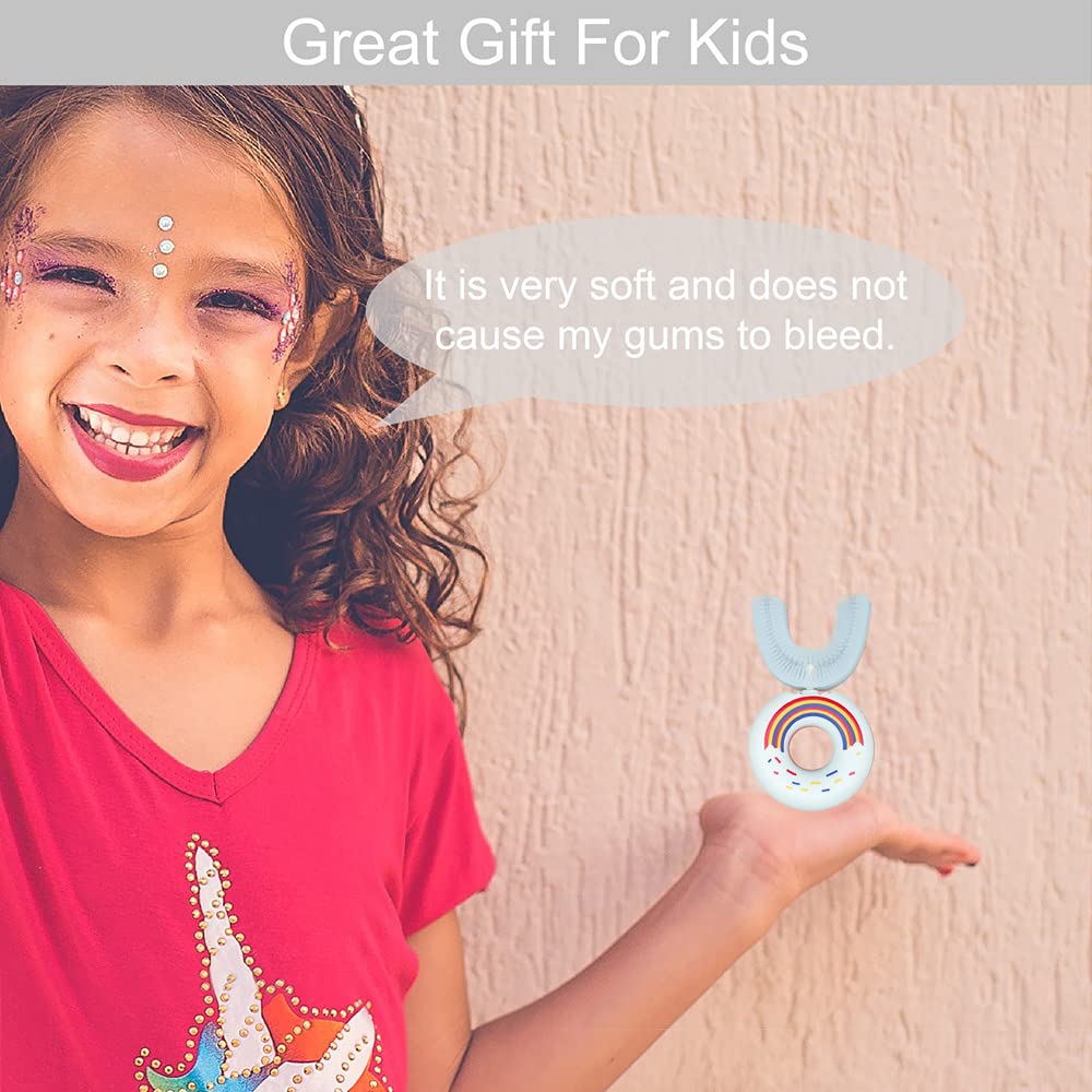 SIOTMERA Toddler U Shaped Soft Toothbrush 360° Clean Whole Mouth, Best Kids Teeth Brushes, Age 6-12 Years Infant Toothbrush,White Donut Design Handle with 3 Food Grade Soft Silicone Brush Head