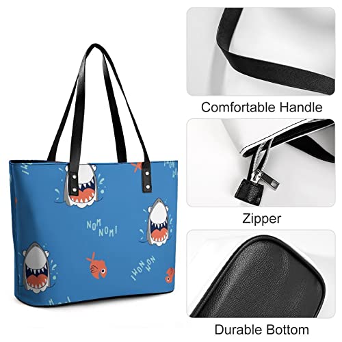 Womens Handbag Shark Fish Leather Tote Bag Top Handle Satchel Bags For Lady