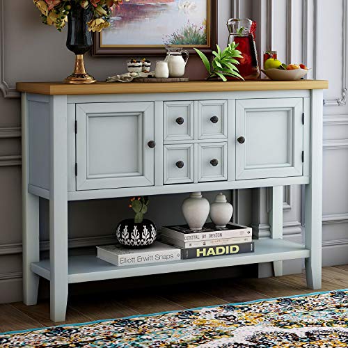 ZSQ Buffet Table, Cambridge Series Sideboard Table with Bottom Shelf, Console Table Dining Room Server, Entry Table Buffet Cabinet Sofa Table (Lime White)