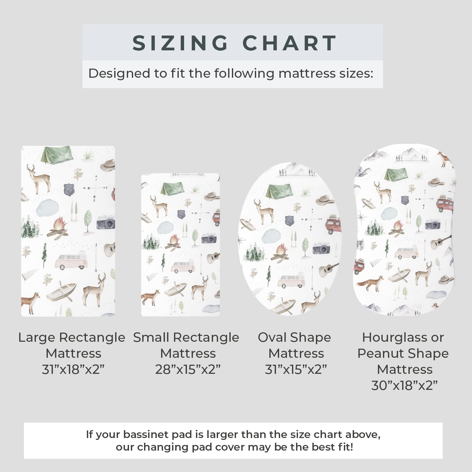 Pobibaby - 2 Pack Premium Bassinet Sheets for Standard Bassinets - Ultra-Soft Cotton Blend, Stylish Woodland Pattern, Safe and Snug for Baby (Explore)