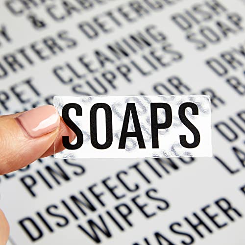 162 Pieces Laundry Room Labels, Bold All Caps Black Print on Clear Stickers for Linen Closet, Cleaning Supplies (Water Resistant)
