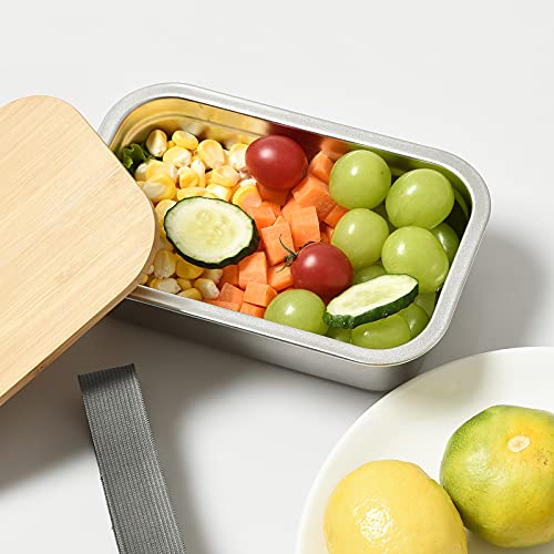 Stainless Steel Bento Lunch Box Japanese Bento Box Extra Small Bamboo Lunch Box Stainless Steel Snack Containers Food for Kids Toddler Metal Lunch Containers for School,Work,Rectangle 15.2oz/450ml