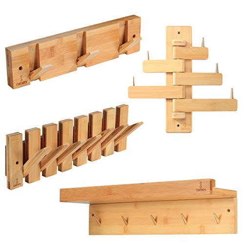 CatFairy Can Swing Wood Coat Rack Wall Hooks, Wood Wall Hooks Made of Pure Solid Bamboo, Robust, Beautiful and Personalized Wall Mounted Bathroom Towel Rack (Swivel Foldable Bamboo)