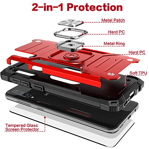 IDYStar Galaxy A50 Case with Screen Protector, Galaxy A30S Case, Shockproof Drop Test Cover with Car Mount Kickstand Lightweight Protective Cover for Samsung Galaxy A50/A30S/A50S, Red