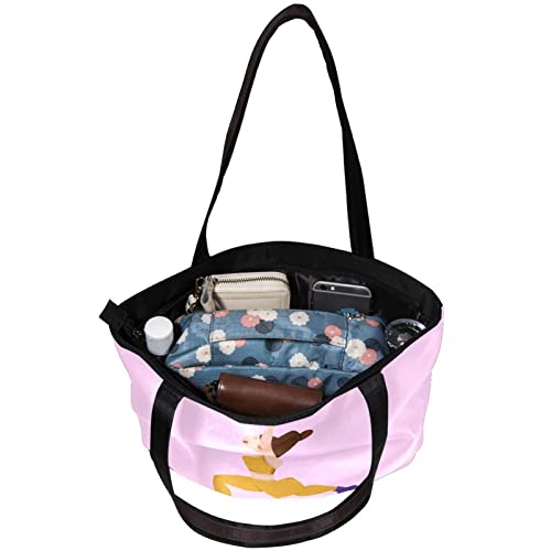 Women's Large Size Canvas Shoulder Bag Hobo Crossbody Handbag Casual Tote, cartoon girl working out