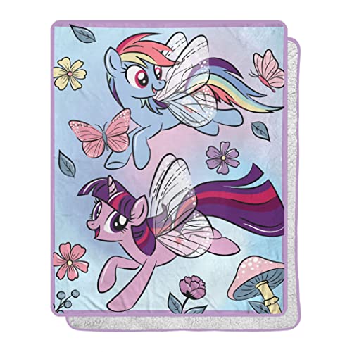 Northwest My Little Pony Floral Flight Silk Touch Sherpa Throw Blanket, 40" x 50"