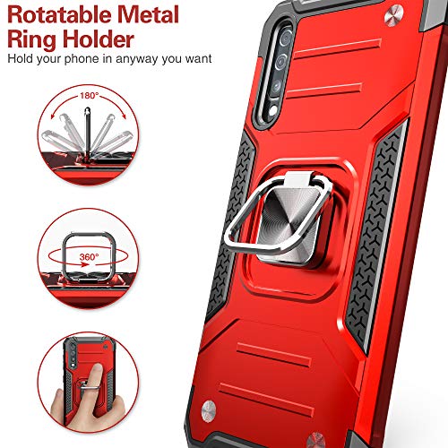IDYStar Galaxy A50 Case with Screen Protector, Galaxy A30S Case, Shockproof Drop Test Cover with Car Mount Kickstand Lightweight Protective Cover for Samsung Galaxy A50/A30S/A50S, Red