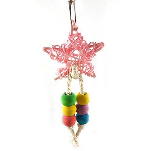 SONGBIRDTH Parrot Chew Toys - Colorful Bead Bird Five-Point Star Shape Cage Swing Chewing Climbing Parrot Toy for Medium and Small Parrot Random Color