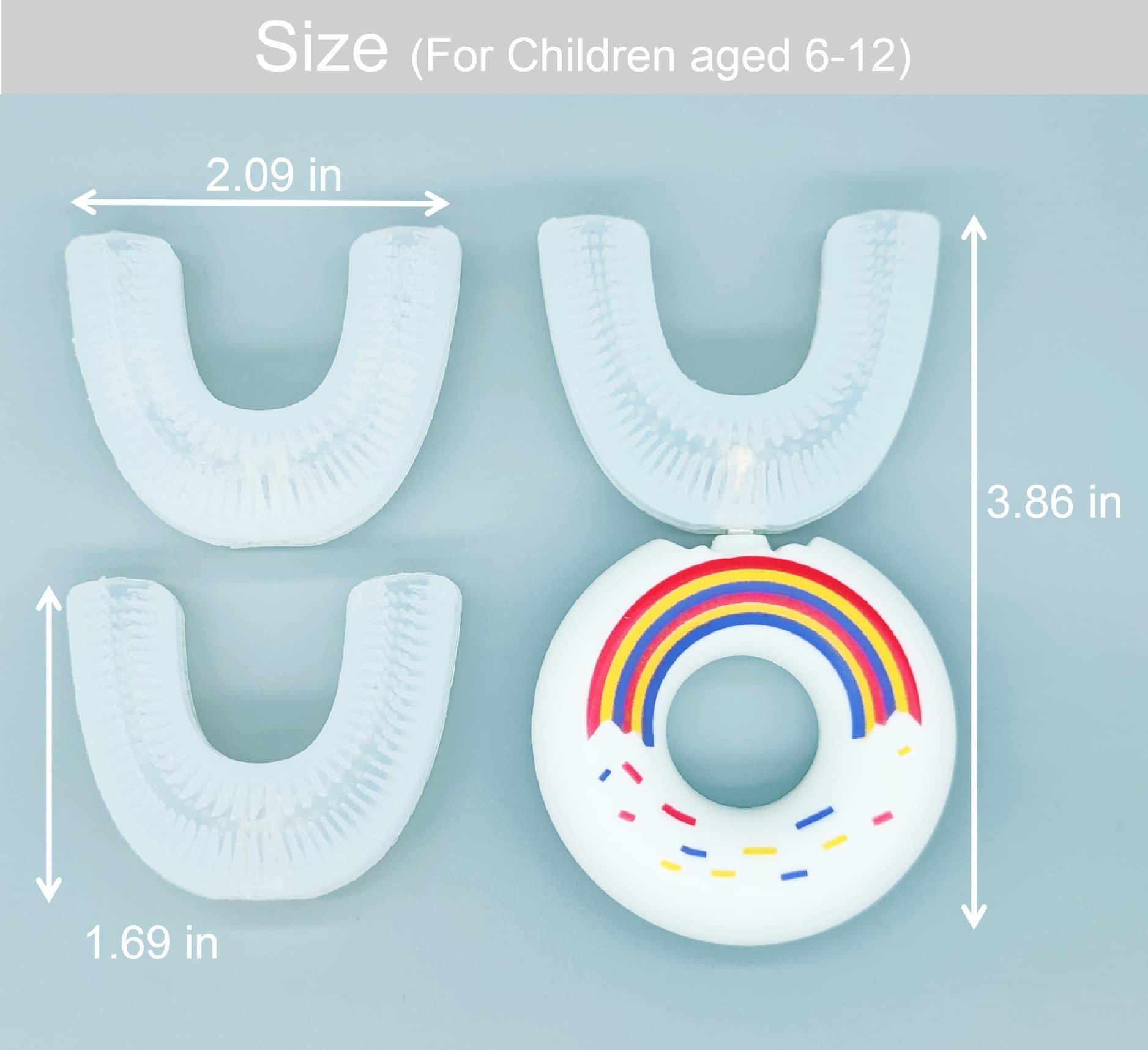 SIOTMERA Toddler U Shaped Soft Toothbrush 360° Clean Whole Mouth, Best Kids Teeth Brushes, Age 6-12 Years Infant Toothbrush,White Donut Design Handle with 3 Food Grade Soft Silicone Brush Head