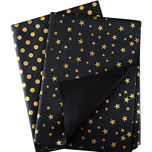 MR FIVE 50 Sheets Black and Gold Tissue Paper Bulk,20" x 28",Tissue Paper for Gift Bags,DIY and Craft,Gift Wrapping Paper for Graduation,Birthday,Holiday Party Decoration