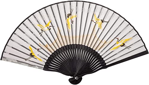 PHONME Folding Hand Fans Folding Hand Fan for Women Chinese Vintage Style Hanfu Silk Fan Accessories for Birthday Wedding Party Decoration-Pink Vintage Style (Color : Black)