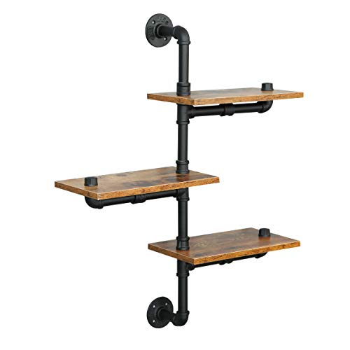 HEONITURE Industrial Pipe Shelving, Pipe Shelves with Wood Planks, Floating Shelves Wall Mounted, Retro Rustic Industrial Shelf for Bar Kitchen Living Room