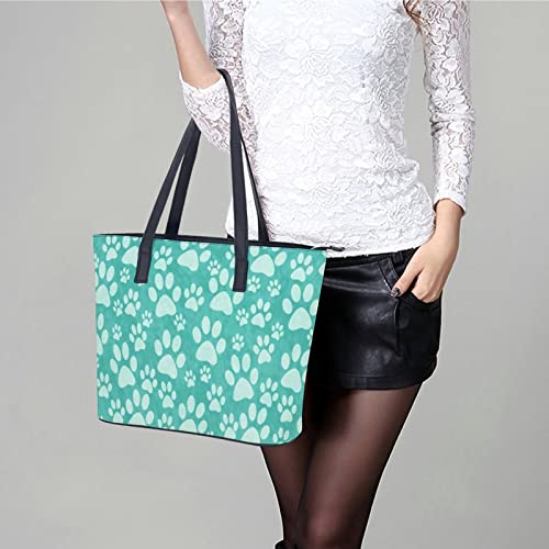 Womens Handbag Teal Doggy Paw Print Leather Tote Bag Top Handle Satchel Bags For Lady