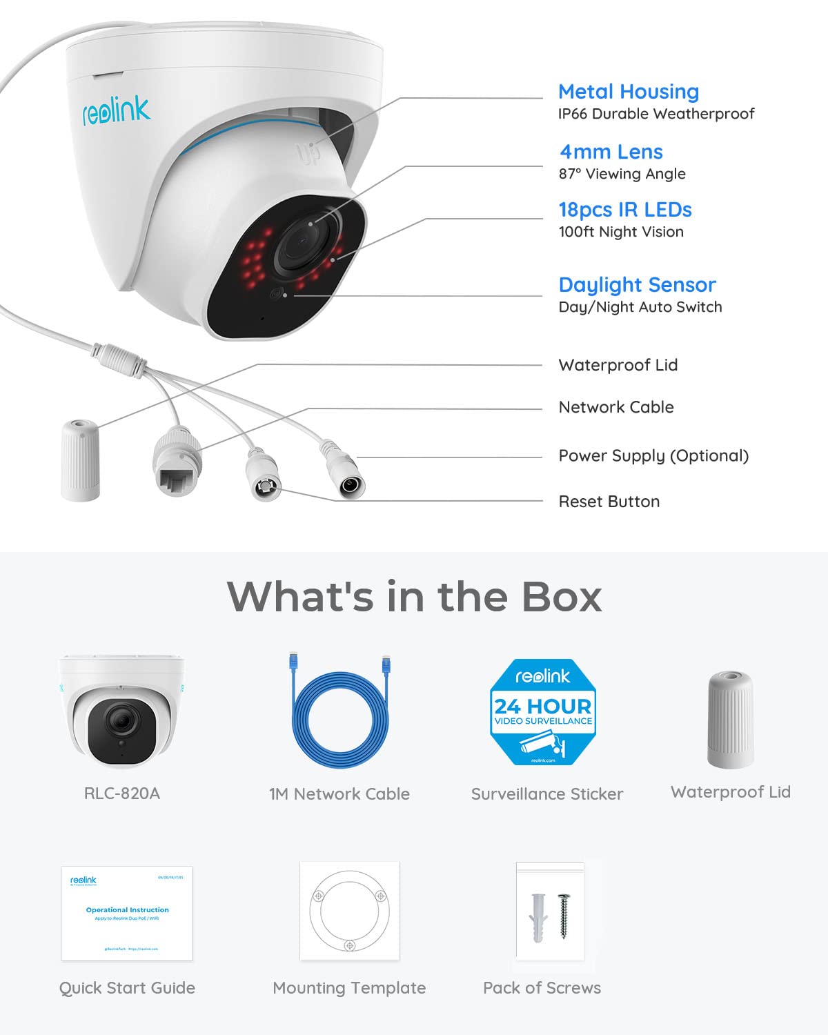 REOLINK 4K 8MP PoE Security Camera System, 12pcs Person/Vehicle Detection Smart IP Cameras, 16CH NVR Pre-Installed with 4TB HDD, RLK16-800D8 Bundle with 4X RLC-820A