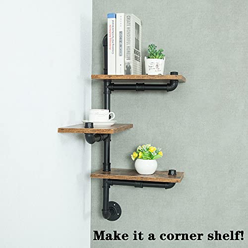 HEONITURE Industrial Pipe Shelving, Pipe Shelves with Wood Planks, Floating Shelves Wall Mounted, Retro Rustic Industrial Shelf for Bar Kitchen Living Room