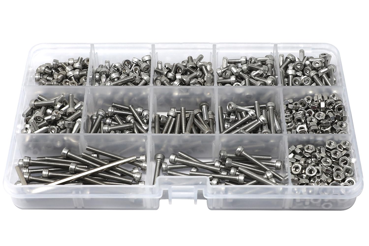 iexcell 1050 Pcs M3 x 4/6/8/10/12/16/20/25/30 Stainless Steel 304 Hex Socket Head Cap Screws Bolts Assortment and Nuts Kit