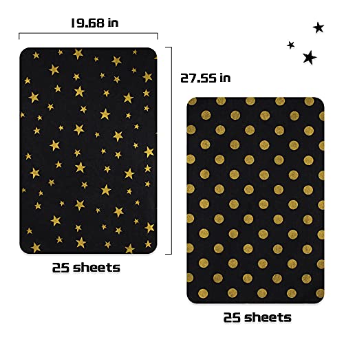 MR FIVE 50 Sheets Black and Gold Tissue Paper Bulk,20" x 28",Tissue Paper for Gift Bags,DIY and Craft,Gift Wrapping Paper for Graduation,Birthday,Holiday Party Decoration