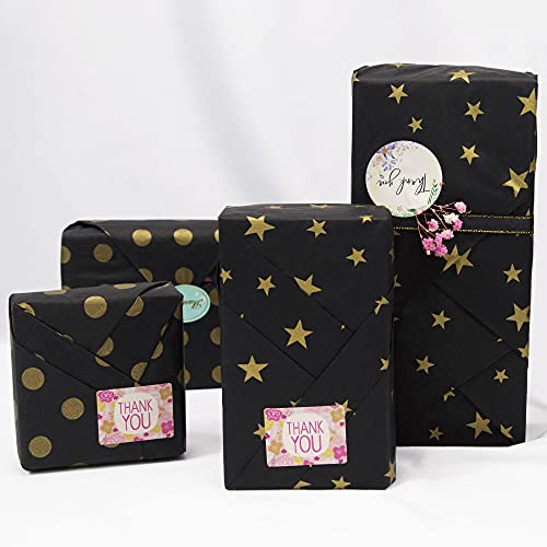 MR FIVE 50 Sheets Black and Gold Tissue Paper Bulk,20" x 28",Tissue Paper for Gift Bags,DIY and Craft,Gift Wrapping Paper for Graduation,Birthday,Holiday Party Decoration