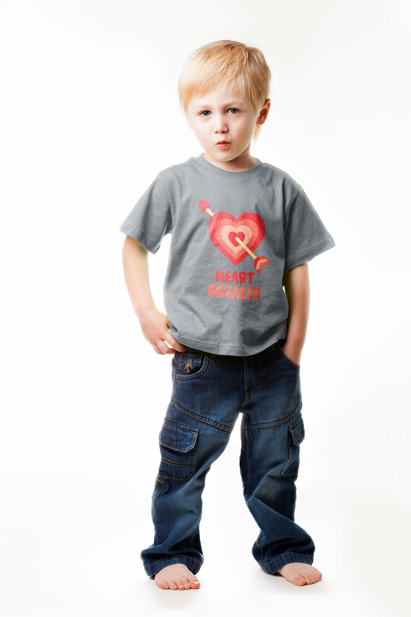 Wild and Happy Heart with Arrow Shirt for Toddler Boys in Grey 4T