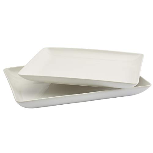 Denmark Tools For Cooks Blanc de Blanc White Serveware Collection- Nested Bowls Platters Serving Dining Elegant Simple Microwave Dishwasher Oven Safe, 2 Piece Rectangular Platter Set (17" & 15")