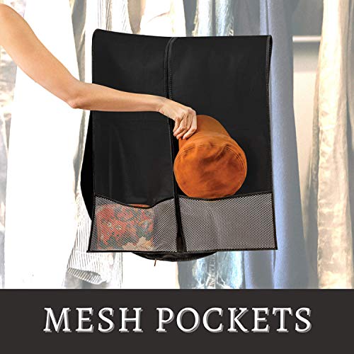 42 Inch Black Garment Bag Breathable for Suit Dress with Large Clear Window and Mesh Pockets