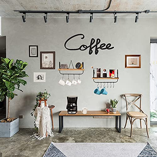 YCOCO Coffee Cup Holder,Set of 2 Rustic Wall Mounted Coffee Mug Rack with 10 Hooks Coffee Bar Accessories Wood Tea Cup Hanger for Organizing Cooking Utensils,Home Kitchen Coffee Station Decor