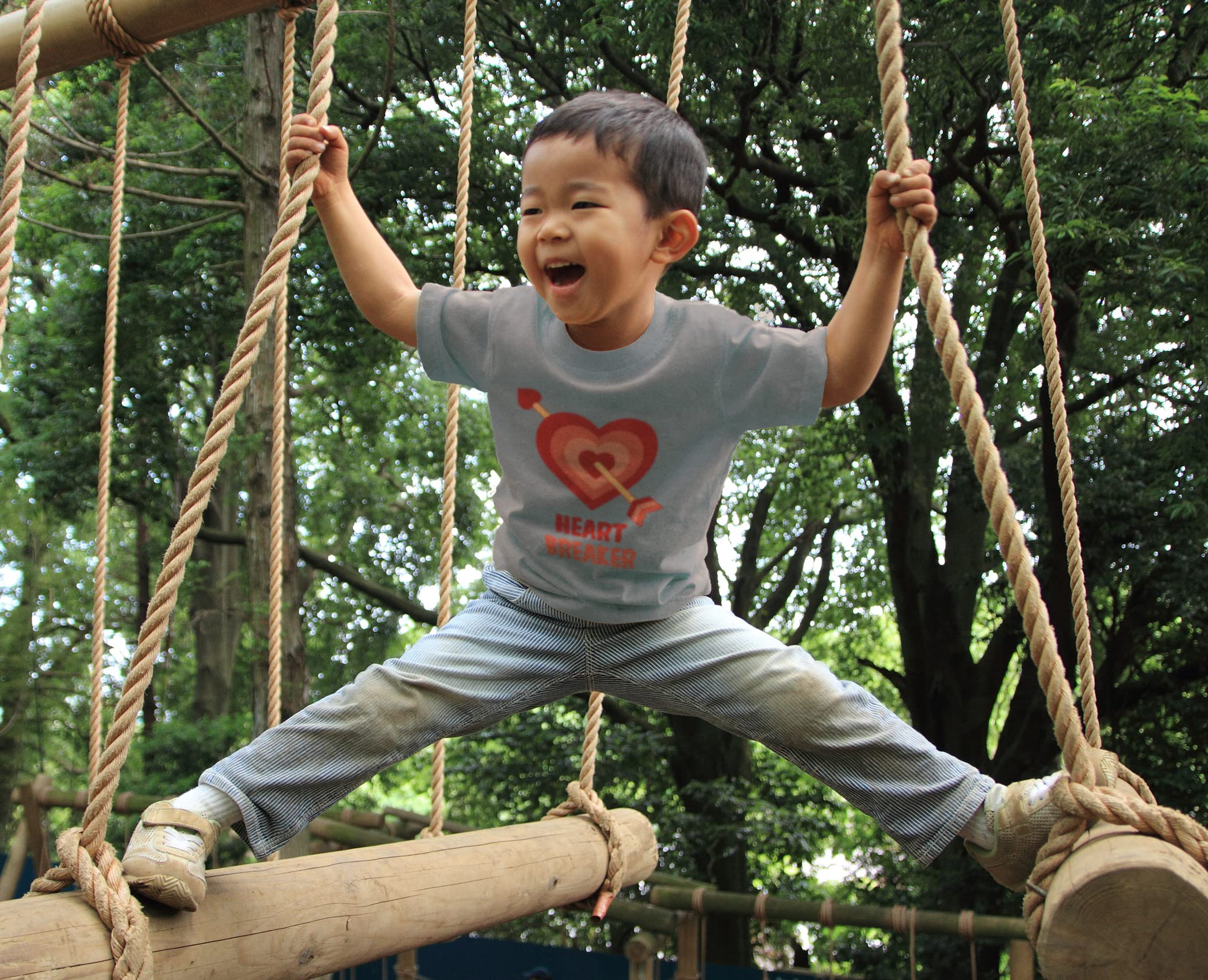 Wild and Happy Heart with Arrow Shirt for Toddler Boys in Grey 4T