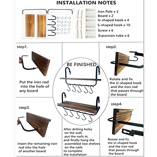 YCOCO Coffee Cup Holder,Set of 2 Rustic Wall Mounted Coffee Mug Rack with 10 Hooks Coffee Bar Accessories Wood Tea Cup Hanger for Organizing Cooking Utensils,Home Kitchen Coffee Station Decor