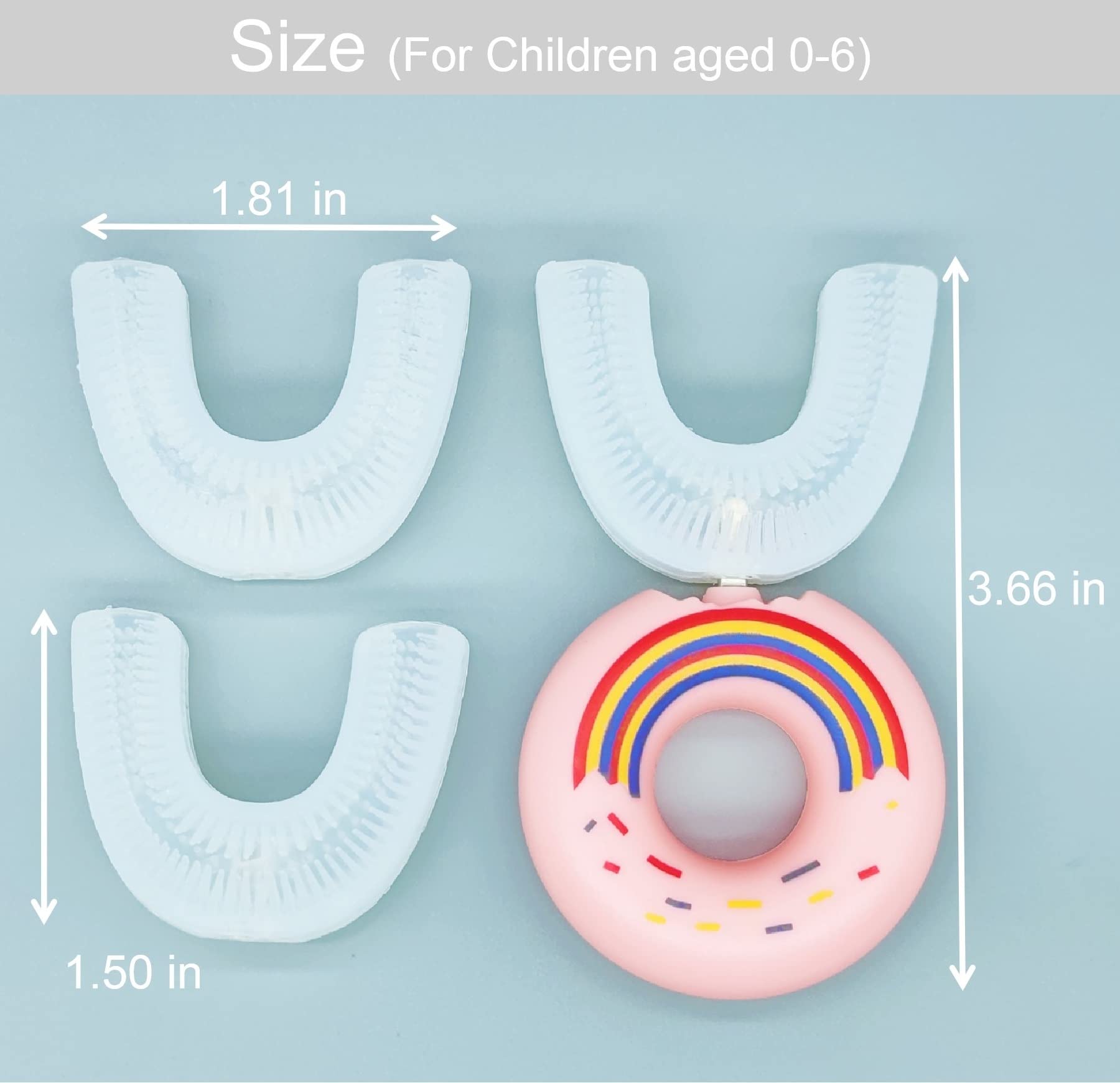 SIOTMERA U Shaped Soft Toddler Toothbrush 360° Clean Whole Mouth, Best Kids Teeth Brushes, Age 0-6 Years Infant Toothbrush,Pink Donut Design Handle with 3 Food Grade Soft Silicone Brush Head