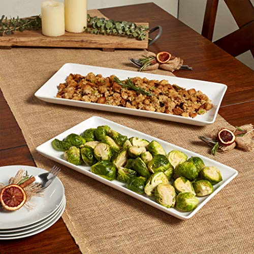 Denmark Tools For Cooks Blanc de Blanc White Serveware Collection- Nested Bowls Platters Serving Dining Elegant Simple Microwave Dishwasher Oven Safe, 2 Piece Rectangular Platter Set (17" & 15")