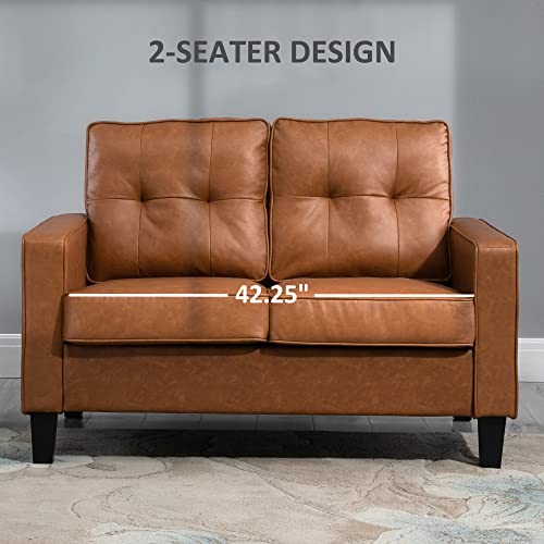 HOMCOM 51" Wide Loveseat with Armrest, 2-Seater Tufted PU Leather Double Sofa, Brown