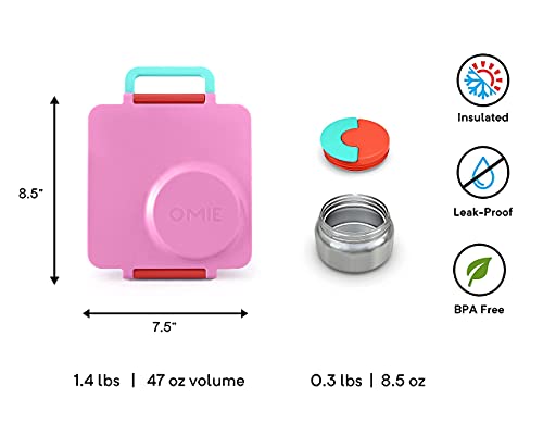 OmieBox Bento Box for Kids Insulated Bento Lunch Box with Leak Proof Thermos Food Jar, 3 Compartments + Purple Utensil Set with Case