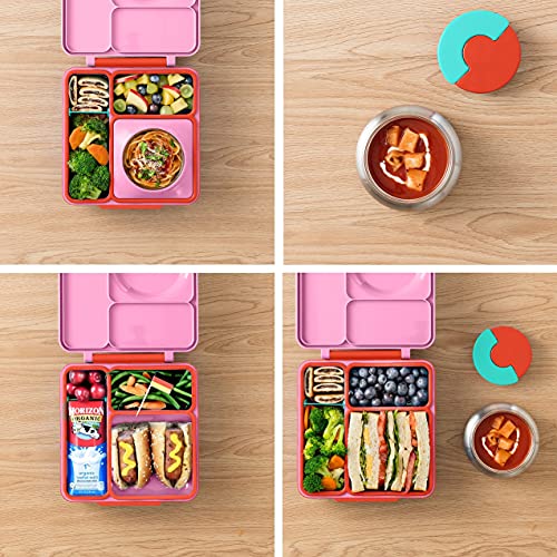 OmieBox Bento Box for Kids Insulated Bento Lunch Box with Leak Proof Thermos Food Jar, 3 Compartments + Purple Utensil Set with Case