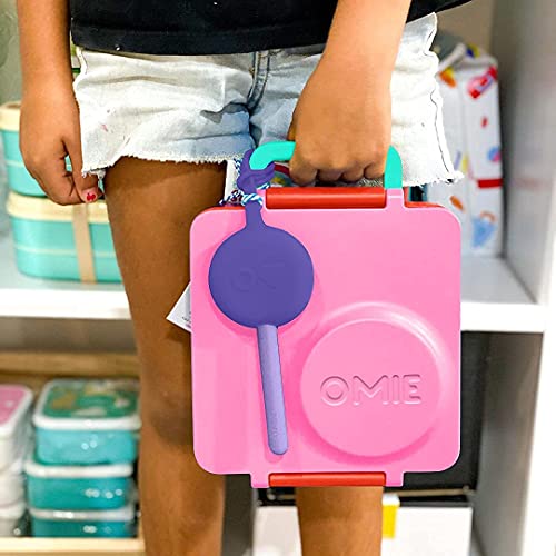 OmieBox Bento Box for Kids Insulated Bento Lunch Box with Leak Proof Thermos Food Jar, 3 Compartments + Purple Utensil Set with Case