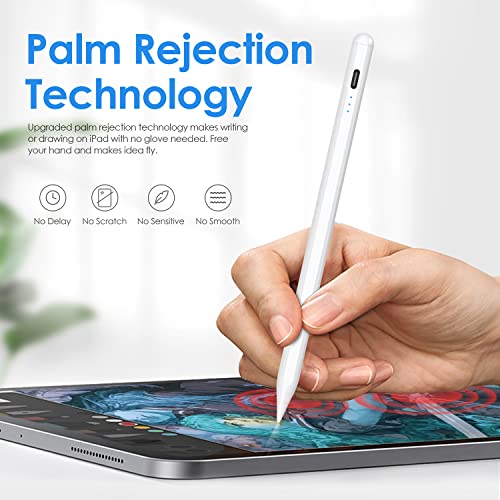 Stylus Pen for iPad 9th&10th Generation, Active Apple Pencil 1st / 2nd Generation for iPad 2018-2022, iPad Pencil Apple Pen for iPad Mini 6th, iPad Pro 11/12.9inch, iPad Air 3/4/5, iPad 6/7/8th, White