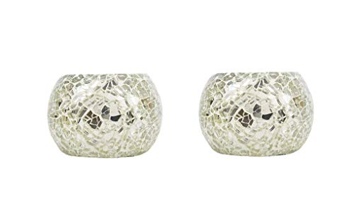 DecorHack by Arusaya Home Living Room Romantic Lighting Crackle Glass Tea Light Candle Holder Set of 2 (3X4 Inch)