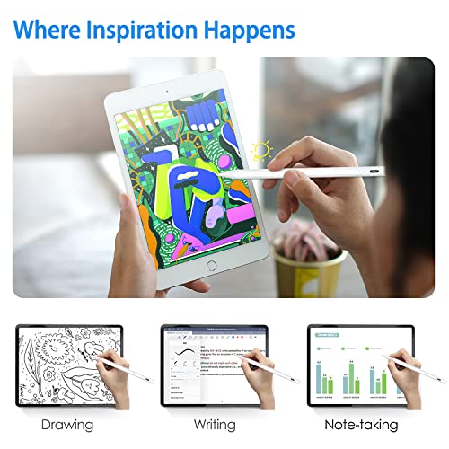 Stylus Pen for iPad 9th&10th Generation, Active Apple Pencil 1st / 2nd Generation for iPad 2018-2022, iPad Pencil Apple Pen for iPad Mini 6th, iPad Pro 11/12.9inch, iPad Air 3/4/5, iPad 6/7/8th, White