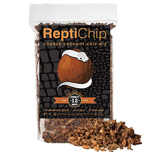 ReptiChip Coconut Substrate for Reptiles 12 Quart Loose Coarse Coconut Husk Chip Reptile Bedding for Ball Pythons, Tortoises, Geckos, Frogs, Snakes or Lizard Terrarium Tanks