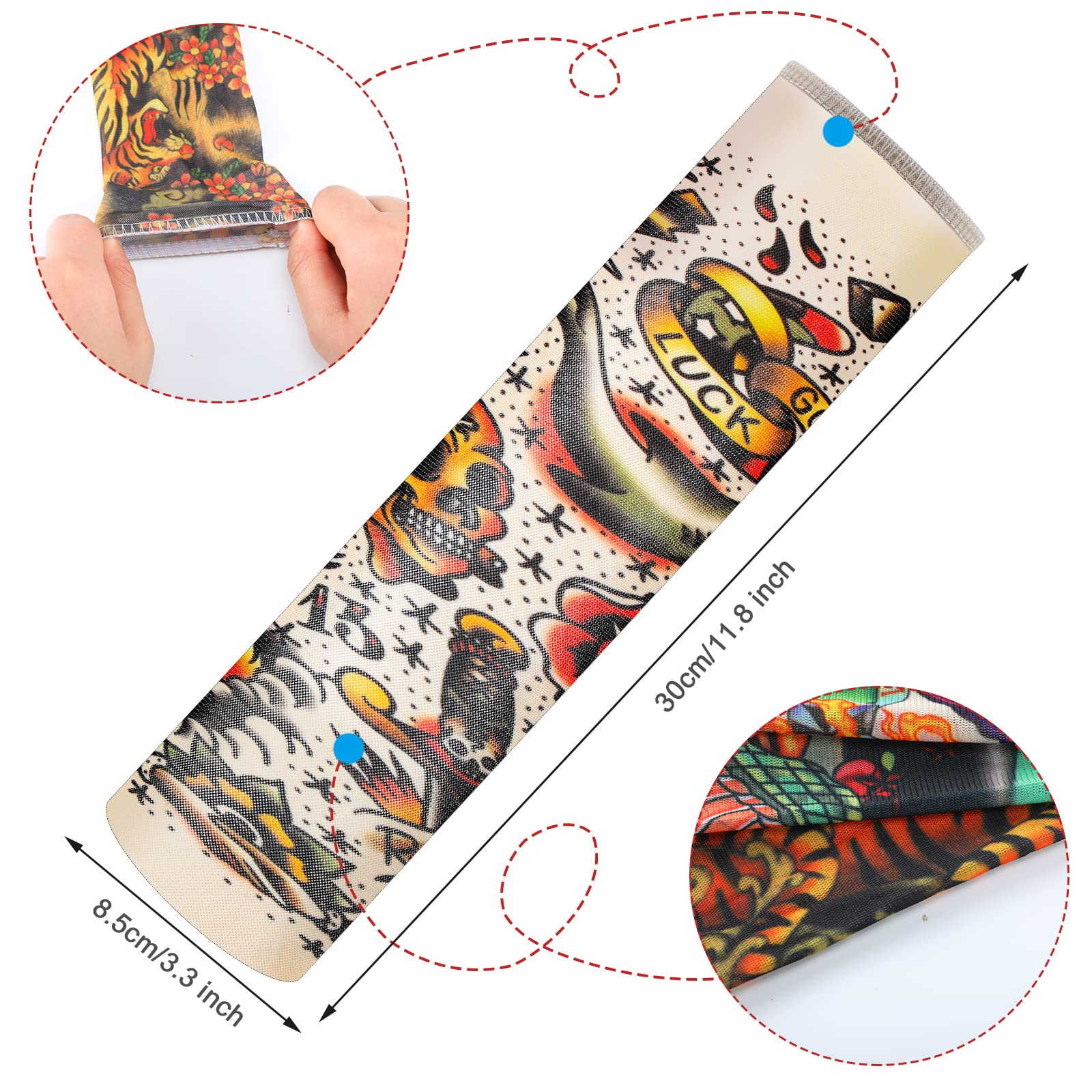 12 Pieces Tattoo Arm Sleeves for Kids Temporary Kids Tattoo Sleeve UV Sun Protection Kids Arm Sleeves (Funny Pattern)
