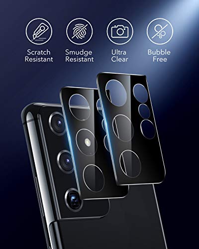 ESR Camera Lens Protector Compatible with Samsung Galaxy S21 Ultra [2-Pack] [Scratch-Resistant Tempered Glass] [Ultra-Thin], Black