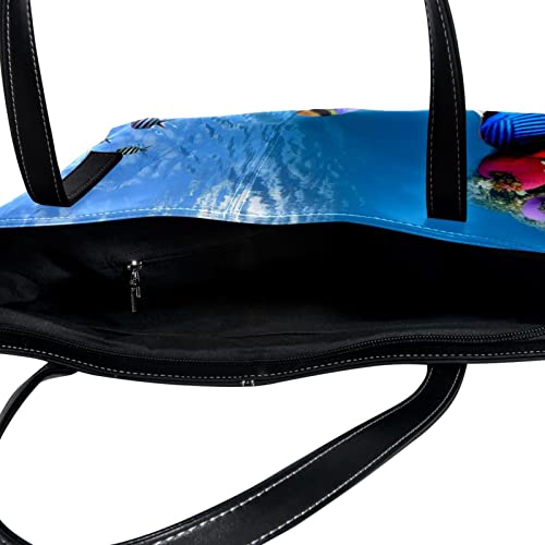 Women's Large Size Canvas Shoulder Bag Hobo Crossbody Handbag Casual Tote, Ocean Tropical Fish Coral
