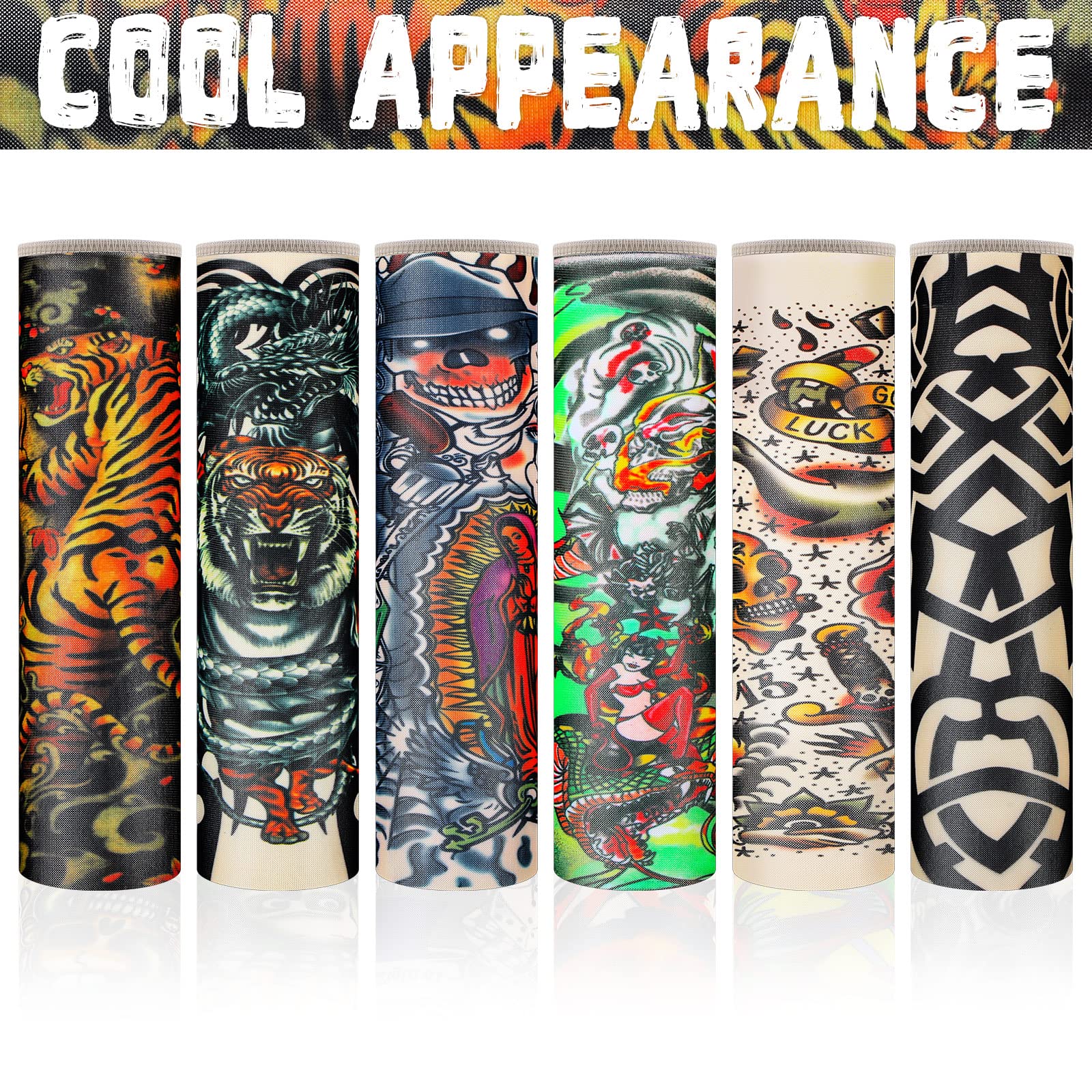 12 Pieces Tattoo Arm Sleeves for Kids Temporary Kids Tattoo Sleeve UV Sun Protection Kids Arm Sleeves (Funny Pattern)