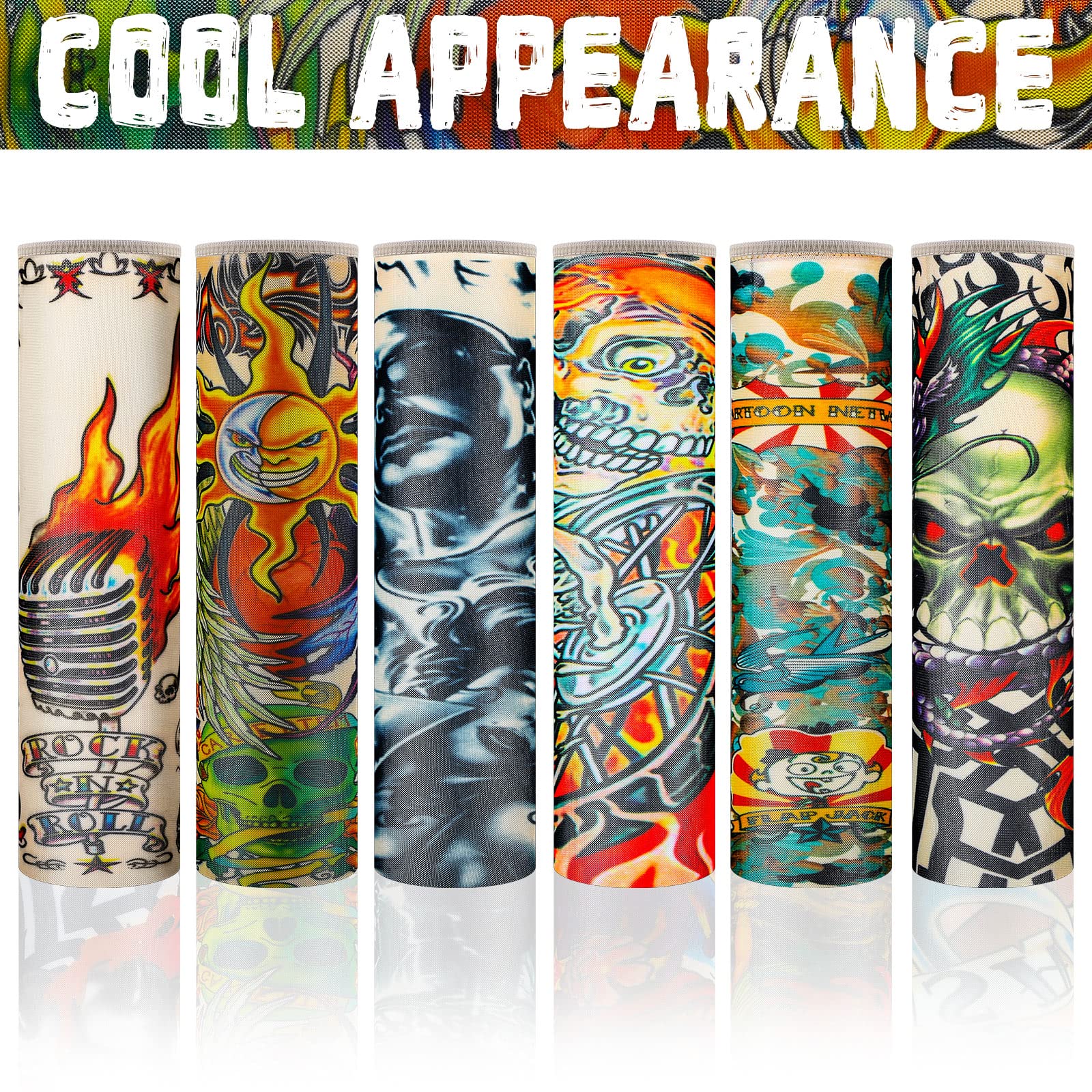 12 Pieces Tattoo Arm Sleeves for Kids Temporary Kids Tattoo Sleeve UV Sun Protection Kids Arm Sleeves (Funny Pattern)